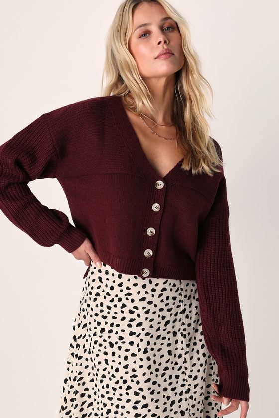 Plum Purple Cardigan Button Up Cardi Boxy Womens Cardi Lulus