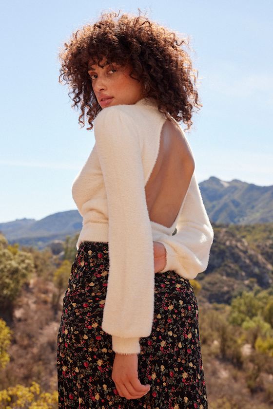 Ivory Sweater Top Cutout Sweater Ivory Mock Neck Sweater Lulus