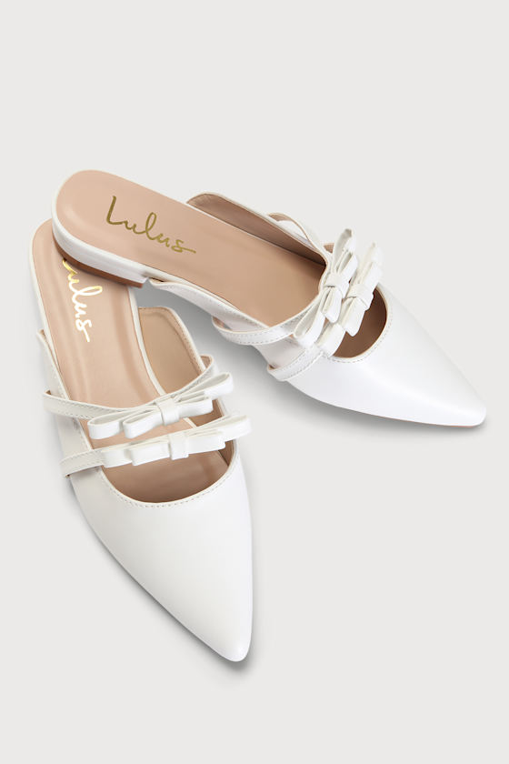 Chic White Flats - Pointed-Toe Flats - Bow Mules - Women's Mules - Lulus