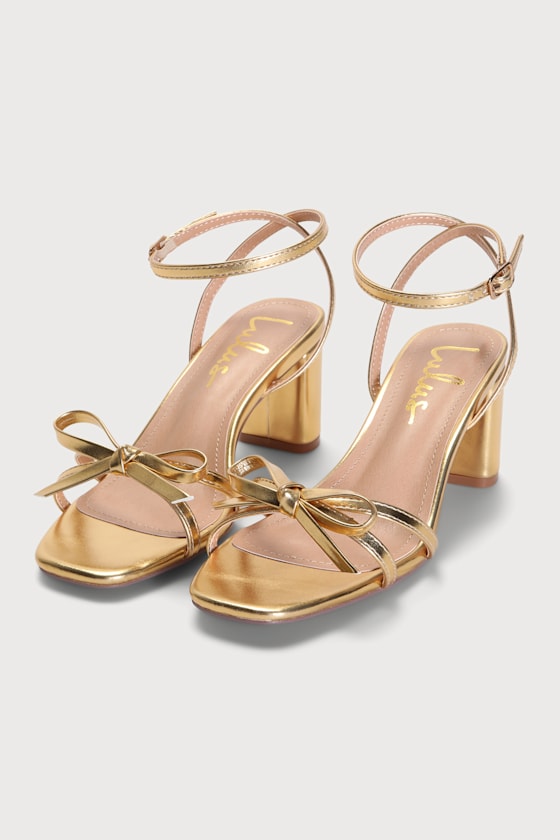 Gold High Heels - Ankle Strap Heels - Bow Heels - Block Heels - Lulus
