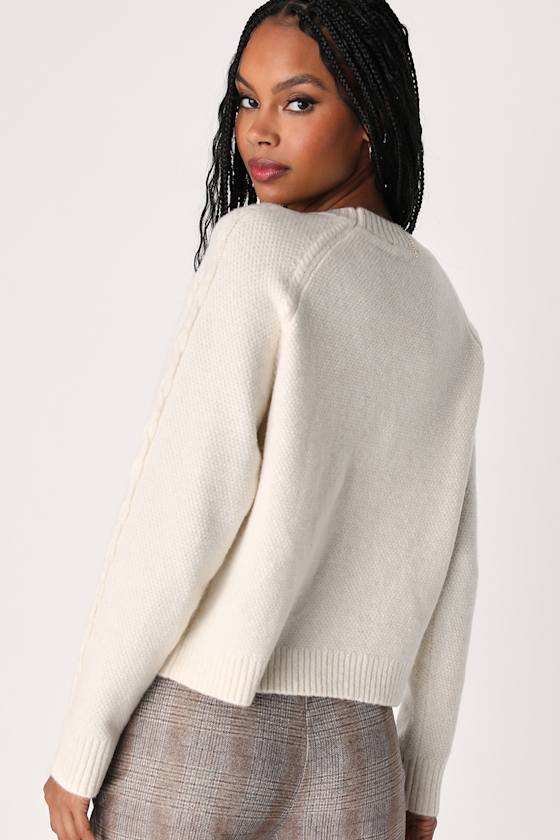 Ivory Knit Sweater - Cable Knit Sweater - Pullover Sweater - Lulus