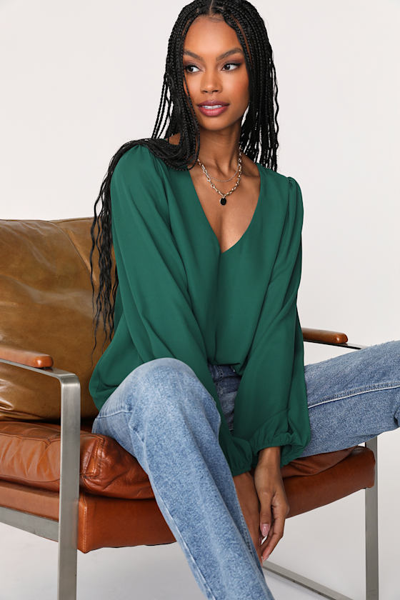 Emerald Top - V-Neck Top - Long Sleeve Blouse - Women's Tops - Lulus