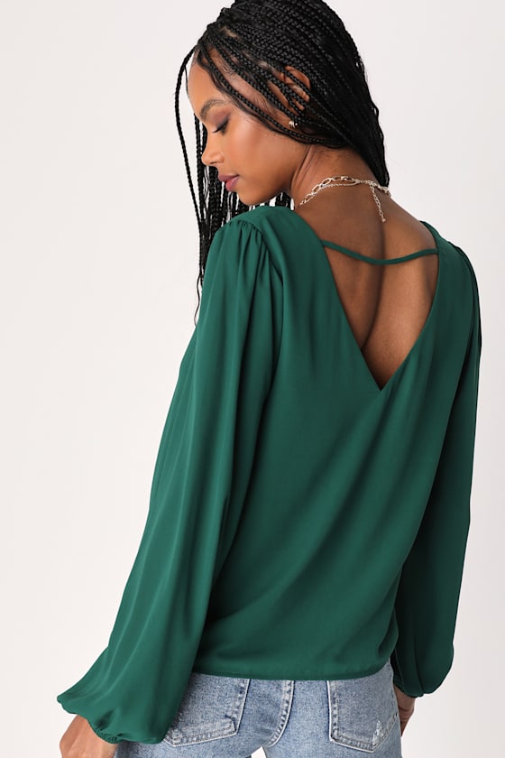 Emerald Top - V-Neck Top - Long Sleeve Blouse - Women's Tops - Lulus