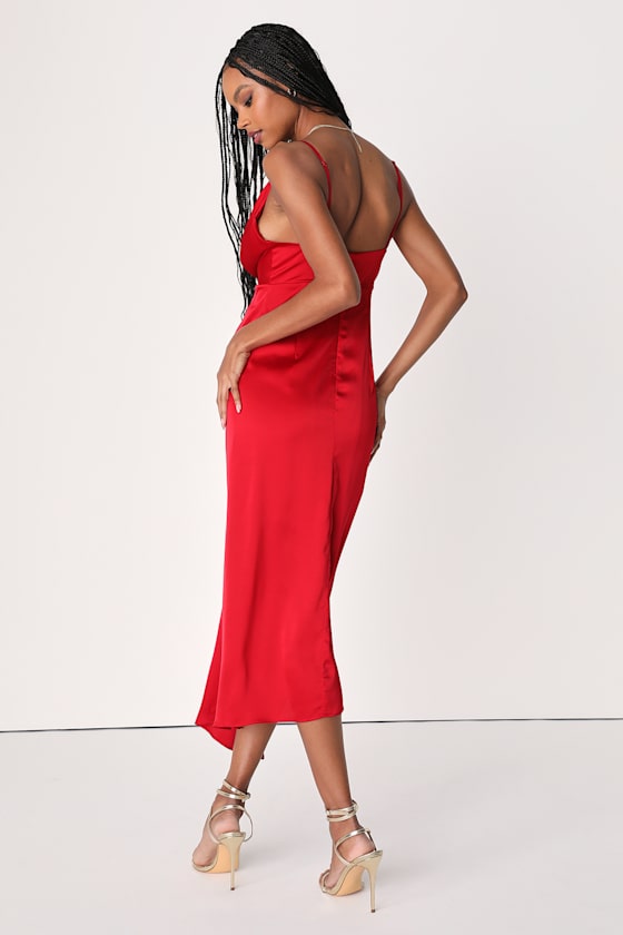 Red Midi Dress - Satin Midi Dress - Ruffled Midi Dress - Lulus