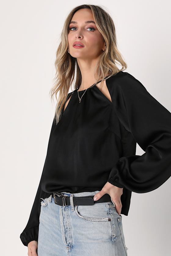 Black Matte Top - Satin Long Sleeve Top - Drawstring Top - Lulus