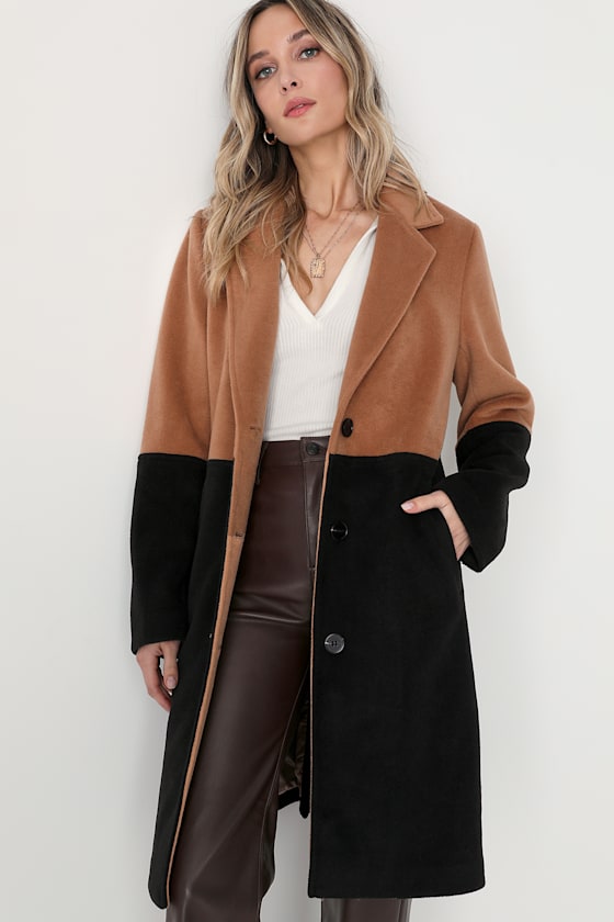 Brown and Black Coat - Color Block Coat - Longline Coat - Lulus