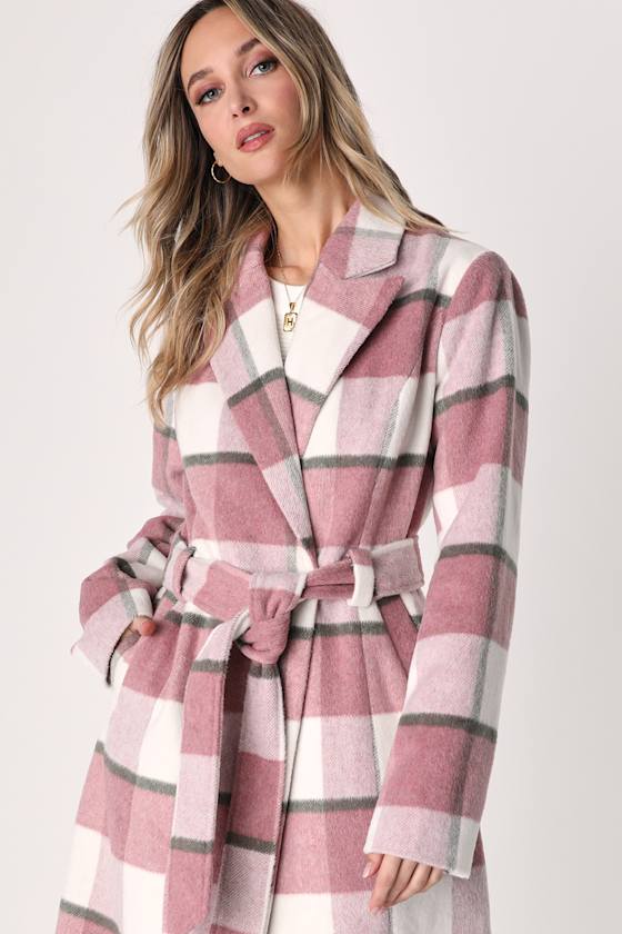 Ivory and Pink Coat - Plaid Trench Coat - Long Trench Coat - Lulus