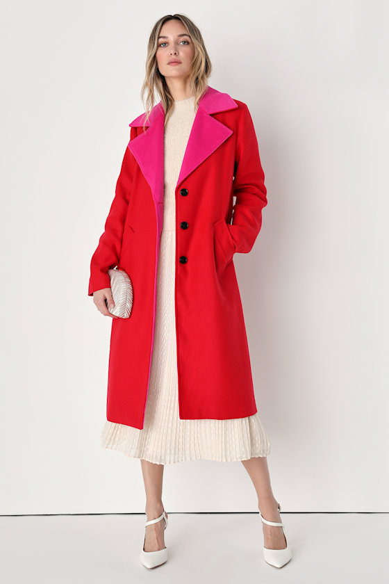 Red and Pink Coat - Color Block Winter Coat - Longline Coat - Lulus