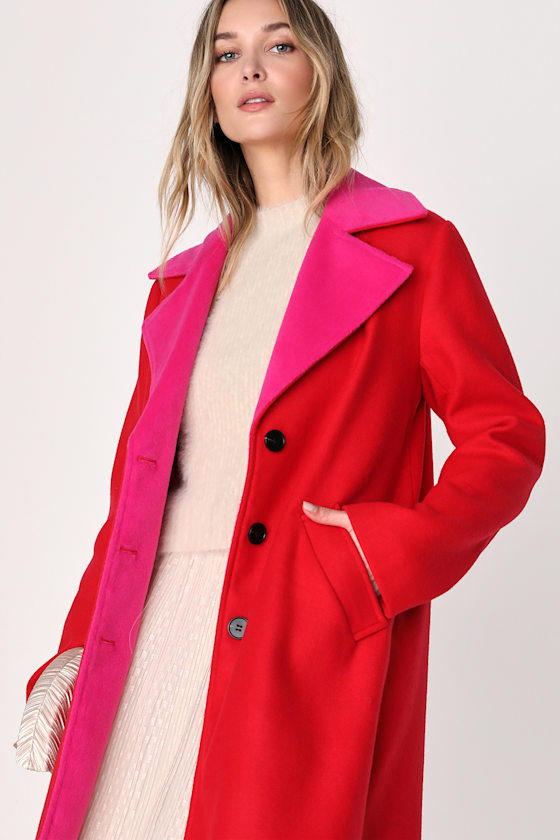 Red and Pink Coat - Color Block Winter Coat - Longline Coat - Lulus