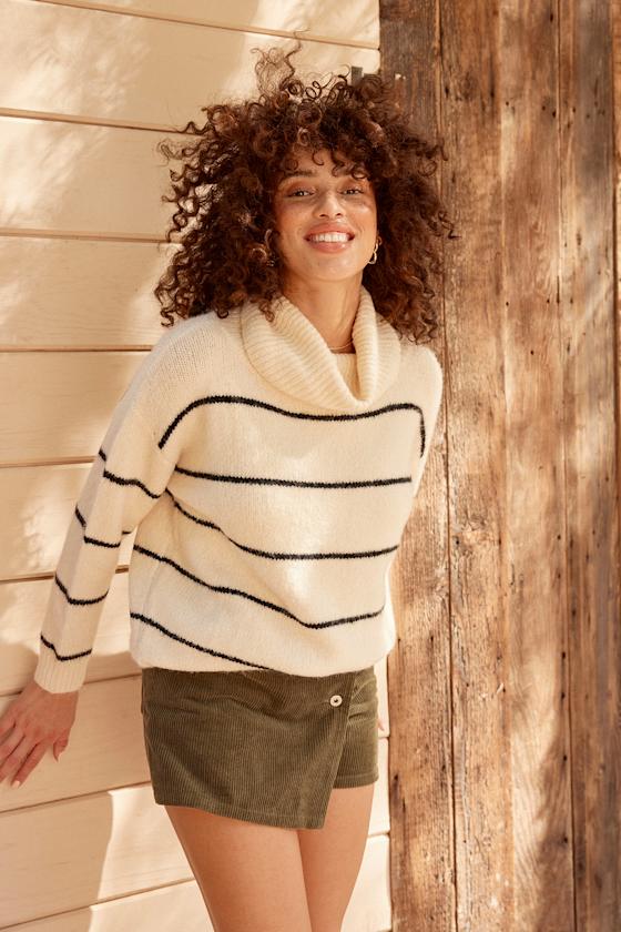 Cream Striped Sweater - Turtleneck Sweater - Oversized Sweater - Lulus