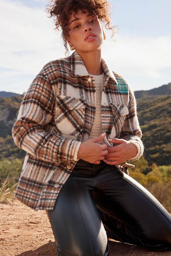 White and Brown Shacket - Plaid Shacket - Flannel Jacket - Lulus