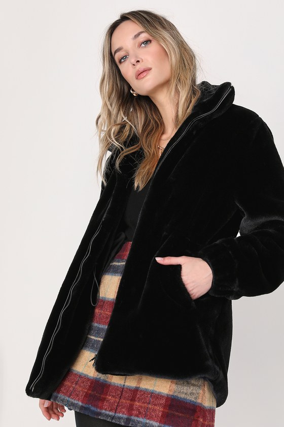 Chic Black Coat Faux Fur Coat Black Faux Fur Coat Lulus