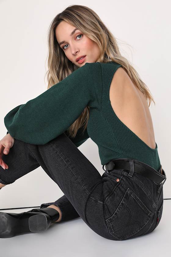 Lulus Bright Ideas Emerald Green Backless Balloon Sleeve Bodysuit ...