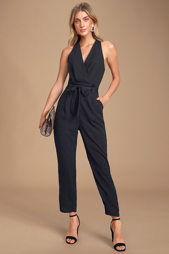 Chic Black Jumpsuit - Surplice Jumpsuit - Paperbag Waist Jumpsuit - Lulus