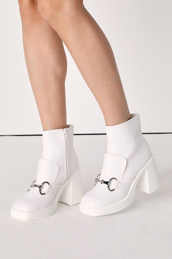 White Platform Boots - Loafer-Inspired Boots - White Ankle Boots - Lulus