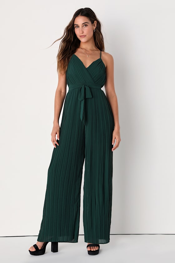 Forest Green Jumpsuit - Pleated Jumpsuit - Belted Jumpsuit - Lulus
