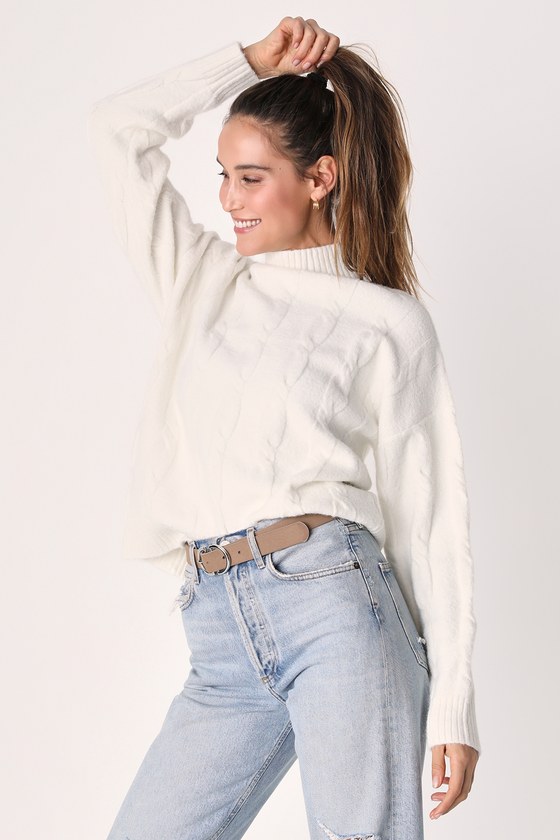 Ivory Cable Knit Sweater Knit Sweater Turtleneck Sweater Lulus