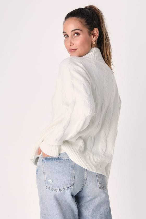 Ivory Cable Knit Sweater Knit Sweater Turtleneck Sweater Lulus