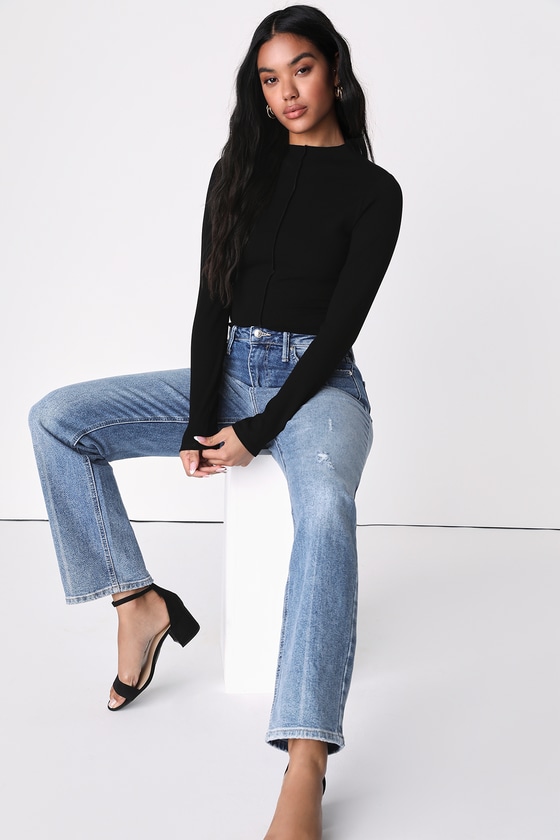 Black Ribbed Bodysuit Mock Neck Bodysuit Bodysuit Lulus