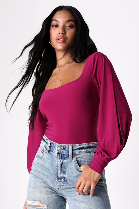 Cute Magenta Bodycon Top - Long Sleeve Top - Cold Shoulder Top - Lulus
