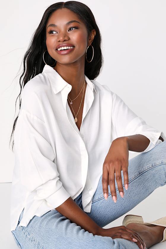 White Button-Up Top - Long Sleeve Button-up Top - Office Chic - Lulus
