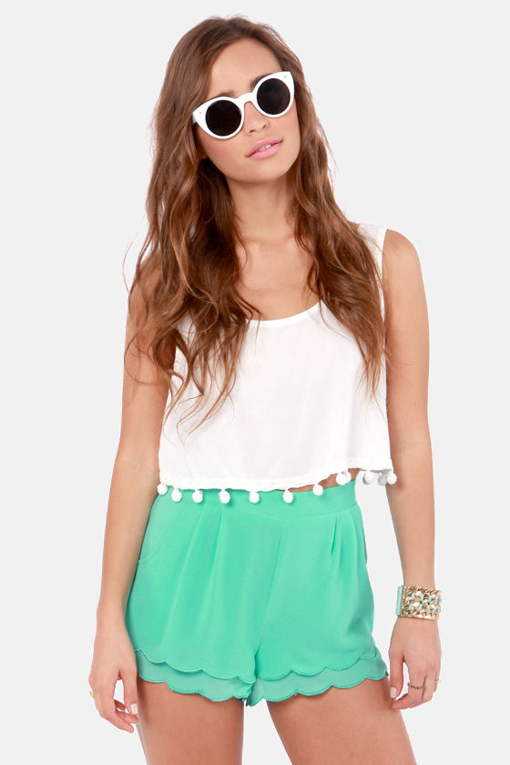 Cute Mint Green Shorts - Scalloped Shorts - High-Waisted Shorts - $33. ...