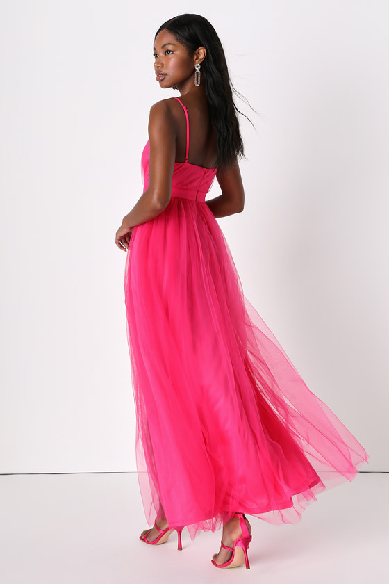 Hot Pink Tulle Dress Tulle Maxi Dress Pink Tulle Gown Lulus