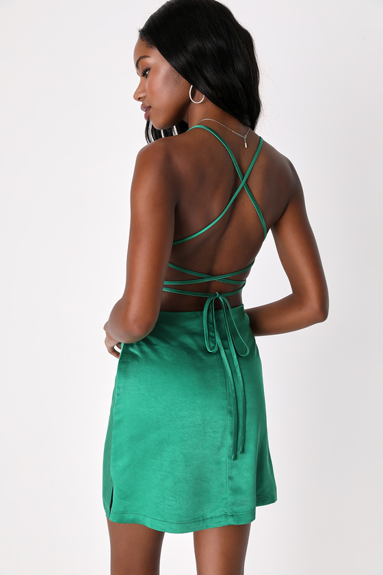 Cute Green Dress Lace Up Dress Satin Mini Dress Mini Dress Lulus