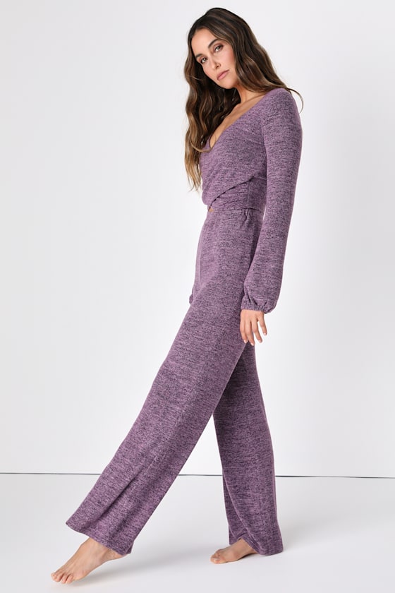 Purple Lounge Set - Hacci Knit Pants - Heather Knit Bottoms - Lulus