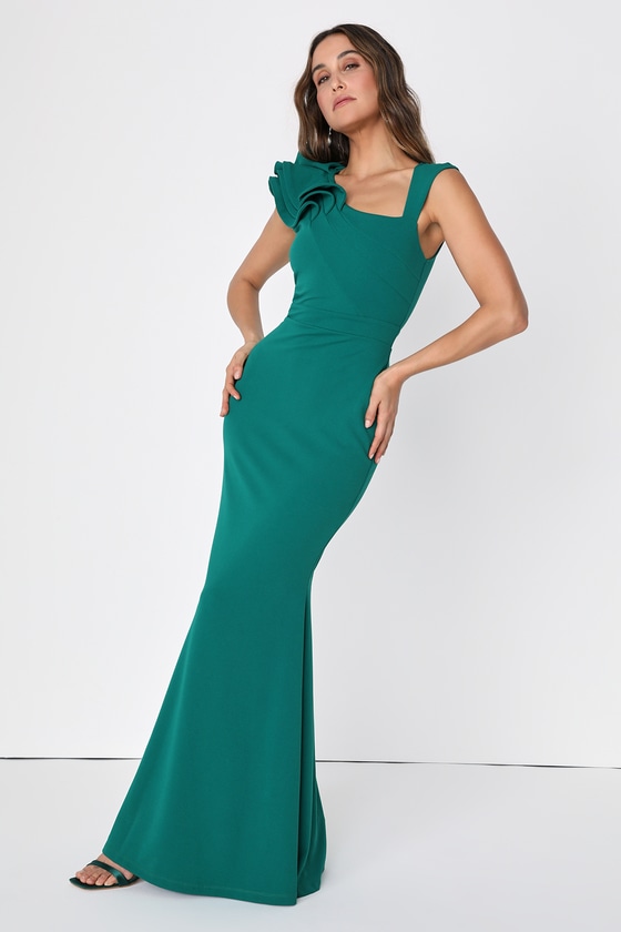 Lulus Lucette Emerald Green Sleeveless Ruffled Mermaid Maxi Dress