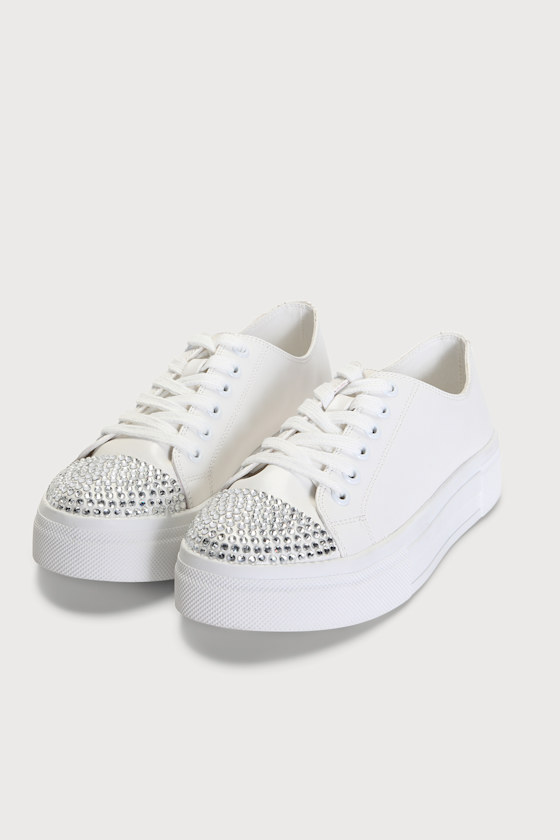 Cute White Sneakers - Platform Sneakers - Rhinestone Sneakers - Lulus