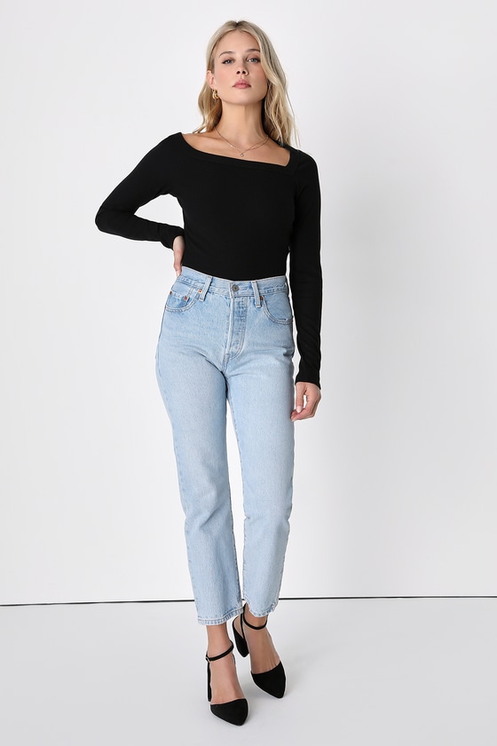 Trendy Black Bodysuit Long Sleeve Bodysuit Asymmetrical Top Lulus