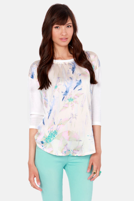 Cute White Top - Print Top - Three-Quarter Sleeve Top - $48.00 - Lulus