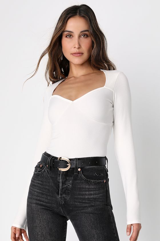 Cute White Ribbed Knit Top - Simple Top - Long Sleeve Top - Lulus