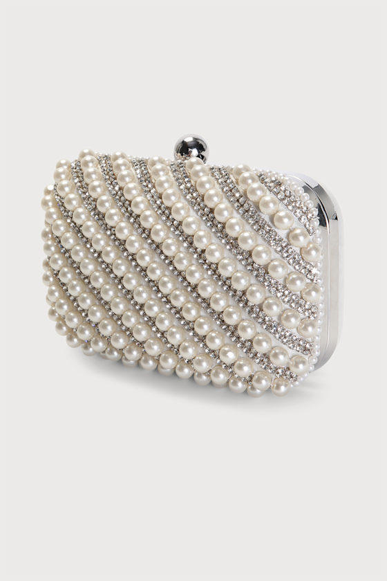 Pearl and Rhinestone Clutch - White Box Clutch - Bridal Clutch - Lulus