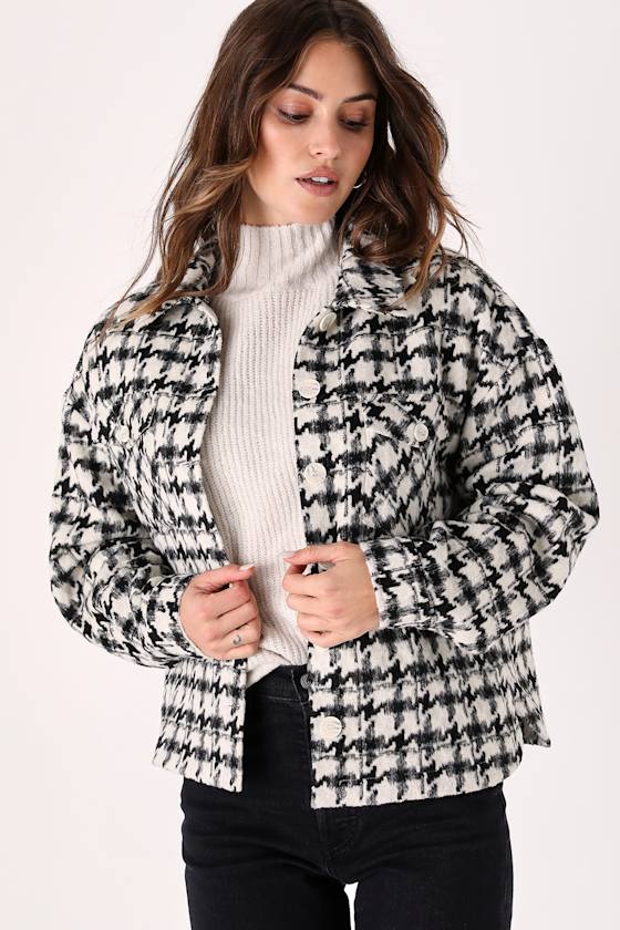 Black and White Shacket - Houndstooth Shacket - Boxy Shacket - Lulus