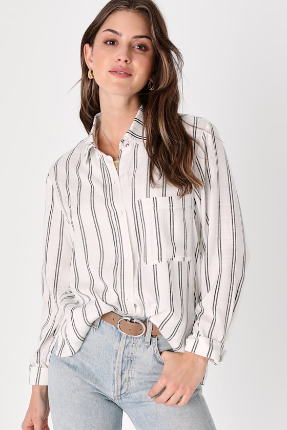 White Striped Top - Button-Up Tops - Collared Striped Top - Lulus
