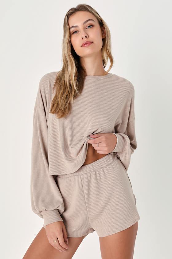 Beige Pajama Set - Ribbed Knit Pajamas - Two-Piece PJ Set - Lulus