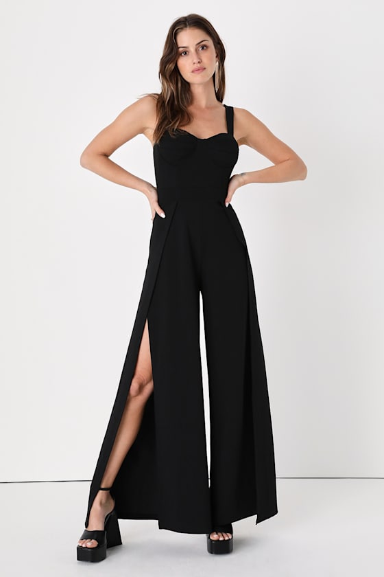 Black Bustier Jumpsuit - Flyaway Wide-Leg Jumpsuit - Jumpsuit - Lulus