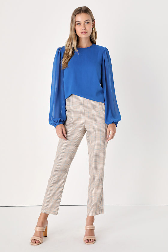 Blue Chiffon Blouse - Balloon Sleeve Blouse - Airy Woven Blouse - Lulus