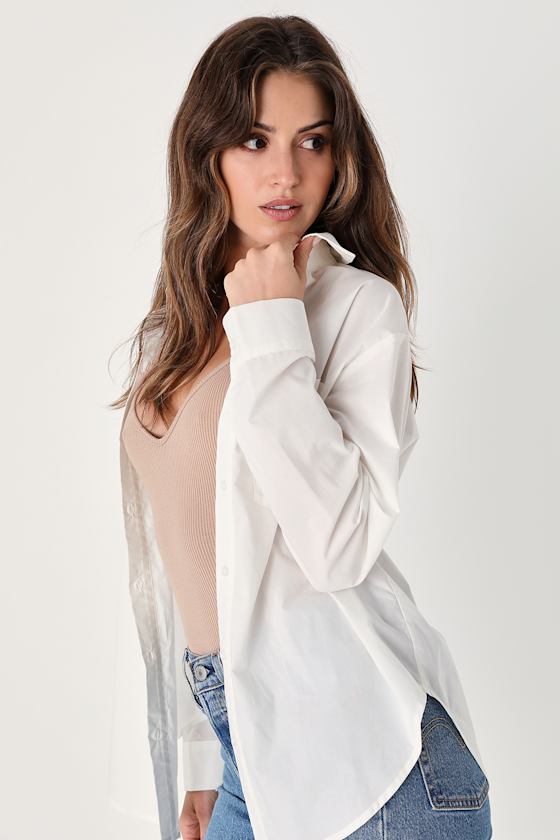 Cotton Button-Up Top - White Collared Top - Office Chic Top - Lulus