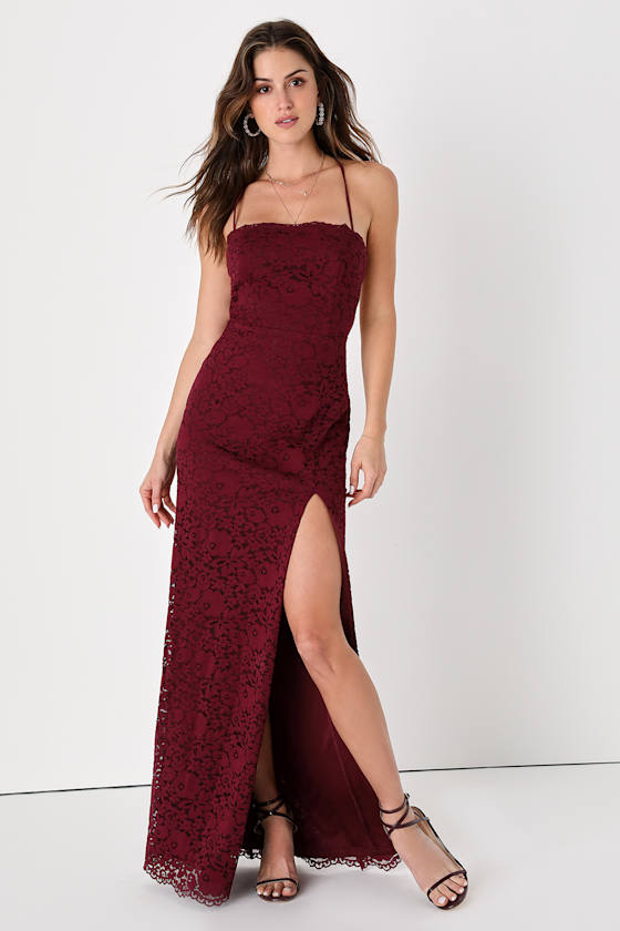 Burgundy Lace Maxi Dress - Sleeveless Dress - Lace-Up Dress - Lulus