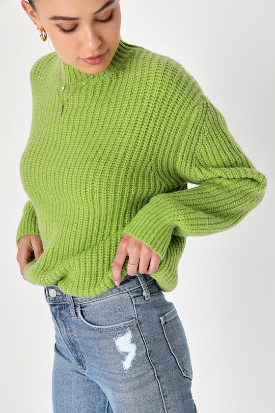 Lime Green Sweater - Mock Neck Sweater - Pullover Sweater - Lulus