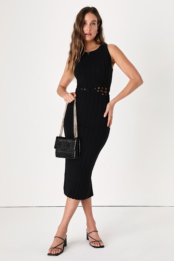 Black Sweater Dress - Cutout Dress - Ribbed Knit Midi Dress - Lulus