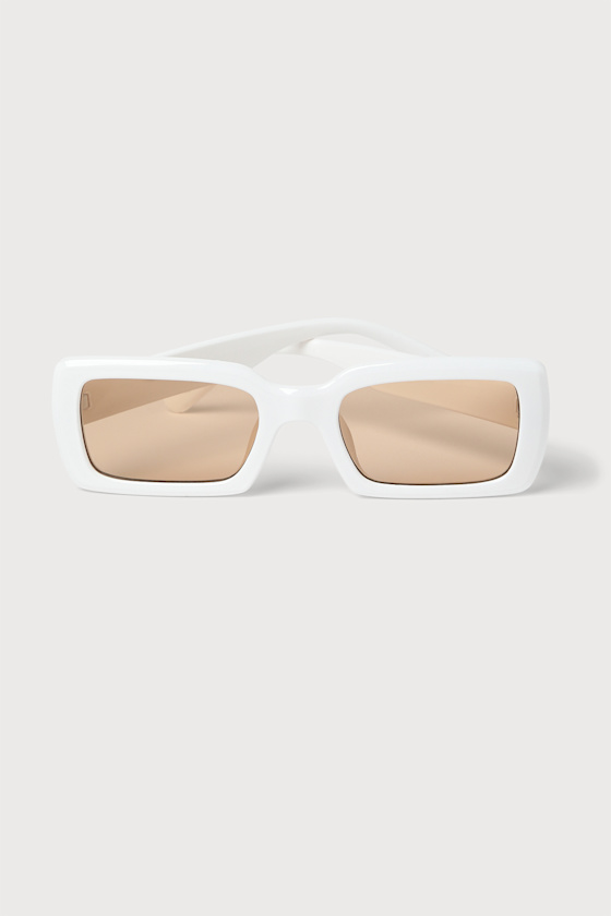Retro Sunglasses - White Sunglasses - Rectangular Sunglasses - Lulus