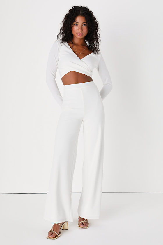 White Two-Piece Jumpsuit - Surplice Jumpsuit - Wide-Leg Jumpsuit - Lulus