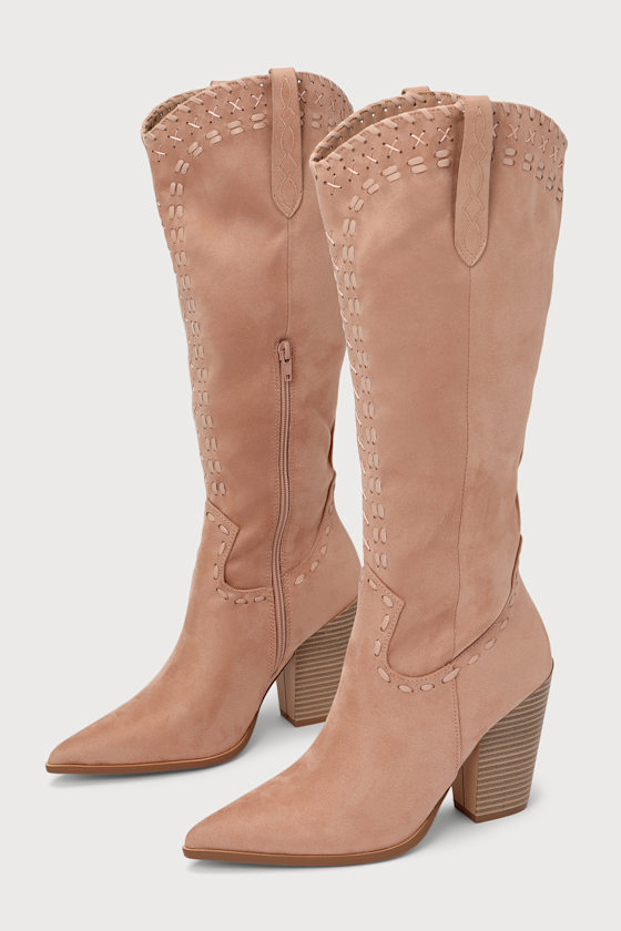 Dusty Rose Boots - Suede Western Boots - Knee-High Boots - Lulus