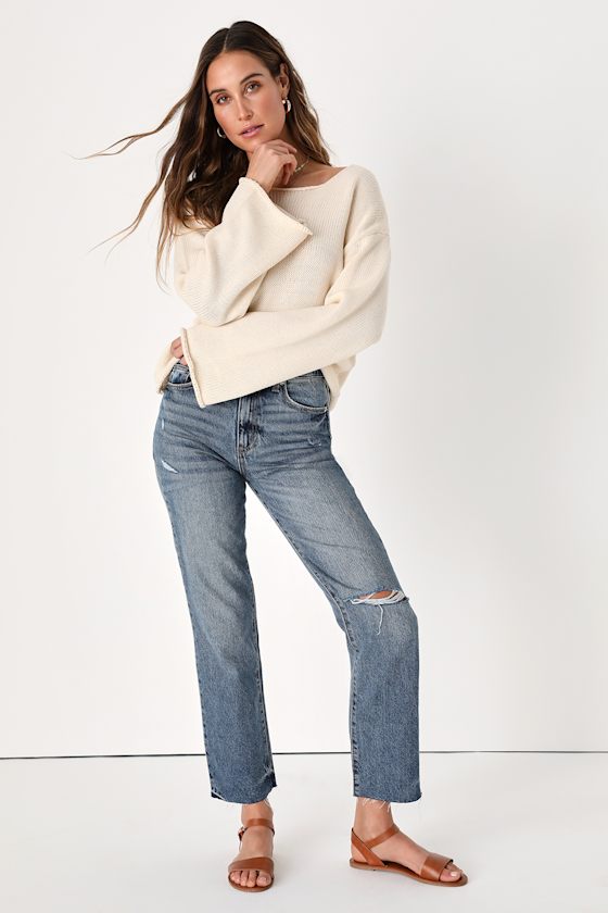 Oversized Pullover Sweater - Cream Sweater - Rolled Hem Sweater - Lulus