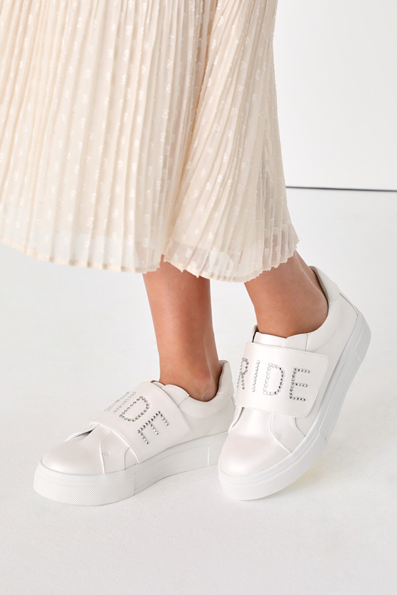 White Rhinestone Sneakers - Bridal Sneakers - VELCRO® Sneakers - Lulus