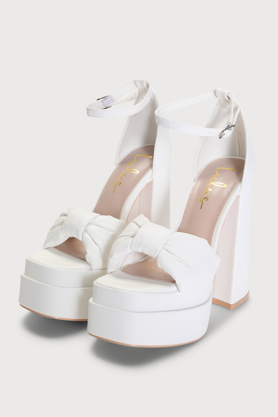 White Double Platform Heels - Bow Heels - Ankle Strap High Heels - Lulus